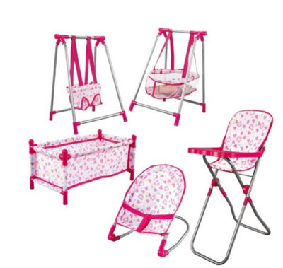 Kids Deluxe 5 -in-1 Baby Doll Pretend Play Set with Cot Bed Bouncer ...