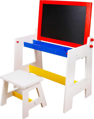 KIDS DRAWING TABLE WITH STOOL & BLACKBOARD MULTI-PURPOSE ART & CRAFT ...