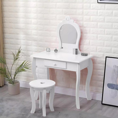 Kids Dressing Table with Drawer Mirror, Stool - Girls Makeup Desk ...