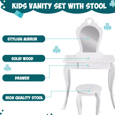 Kids Dressing Table with Drawer Mirror, Stool - Girls Makeup Desk ...
