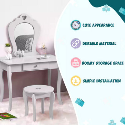 Kids Dressing Table with Drawer Mirror, Stool - Girls Makeup Desk ...