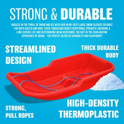 Kids Heavy Duty Snow Sledge Toboggan Sleigh Sled Rope Plastic Adults ...