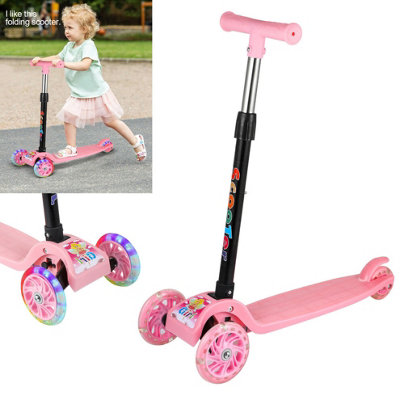 KIDS KICK PUSH SCOOTER 3 WHEELS LED FLASHING TILT BOYS GIRLS SCOOTER