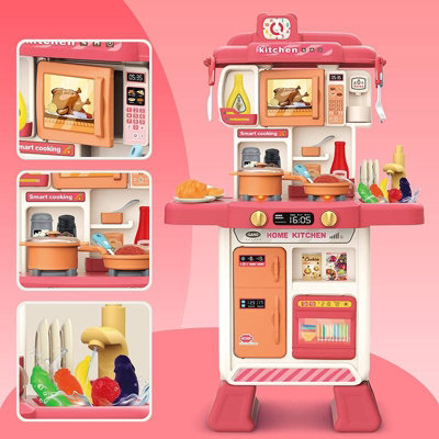 Kids Kitchen Toy Set with Light & Analog Sound, Toy Kitchen Playset ...