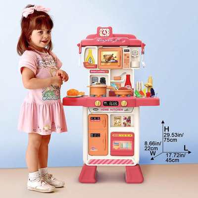 Kids Kitchen Toy Set with Light & Analog Sound, Toy Kitchen Playset ...