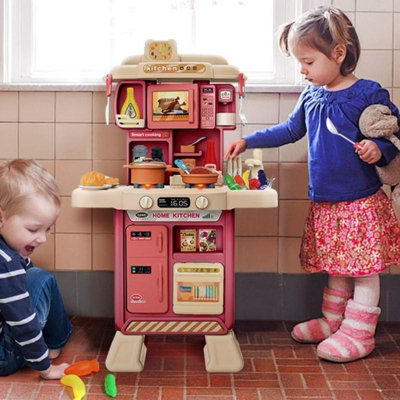 Kids Kitchen Toy Set with Light & Analog Sound, Toy Kitchen Playset ...
