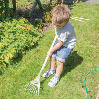 Kids Long Handled Leaf Rake with Wooden Handle