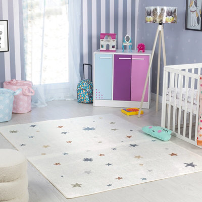 Kids Machine Washable Multicolour/Beige Bedroom Stella Area Rug 140 x ...