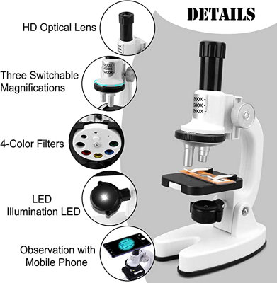 Kids Microscope, Portable Microscope Kit with LED Light