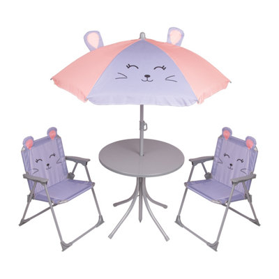 Kids Outdoor Bistro Patio Set Mouse Design: Table, 2x Chairs, Parasol ...