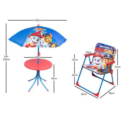 Kids Outdoor Patio Set Paw Patrol: Table, 2x Chairs, Parasol - Garden ...