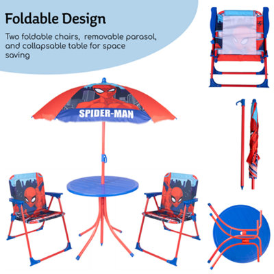 Kids Outdoor Patio Sets Spider-Man: Table, 2x Chairs, Parasol - Garden ...