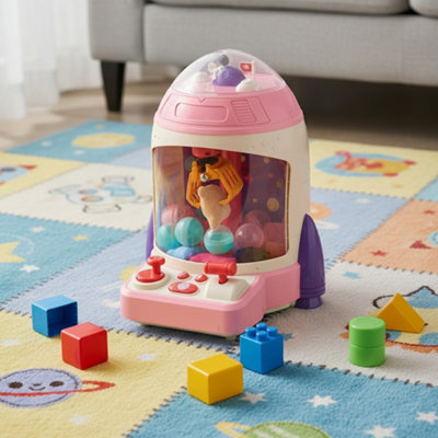 Kids Pink Rocket Grabbing Clip Claw Machine