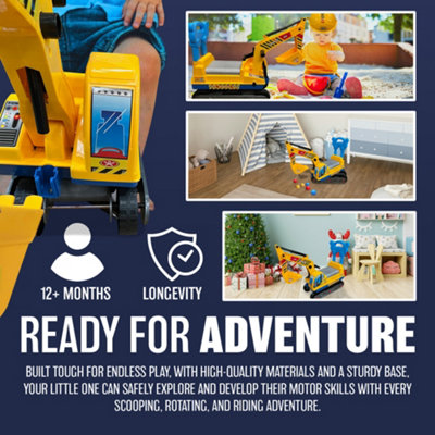Kids Ride On Digger Toddler Push Along Excavator Xmas Rotating Pretend Play