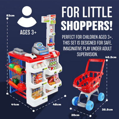 Kids Supermarket Shop Grocery Pretend Play Toy Trolley Playset Light ...