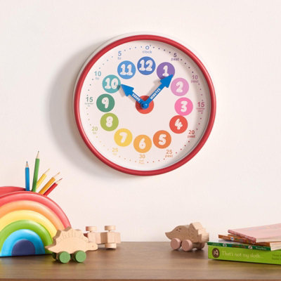 Kids Wall Clock Teaching Learning Round Analogue Bedroom Home