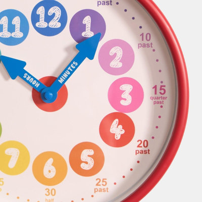 Kids Wall Clock Teaching Learning Round Analogue Bedroom Home