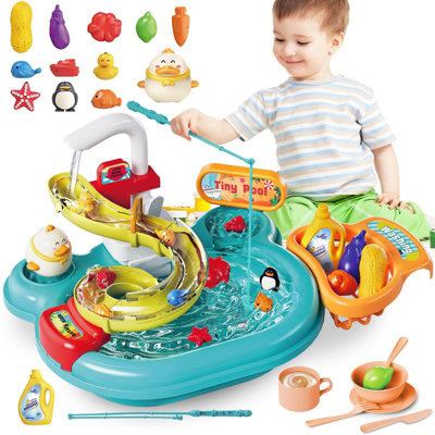 Kids Water Play Table with Fishing Game Slide, and Accessories-Fun ...