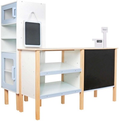 KIDS WOODEN GROCERY STORE SUPERMARKET PLAYSET PRETEND CASHIER TILL ROLE ...