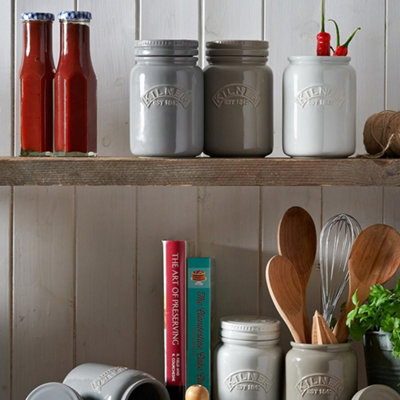 Kilner Morning Mist Stoneware Push Top Storage Jar 0.6 Litre - Set of 3