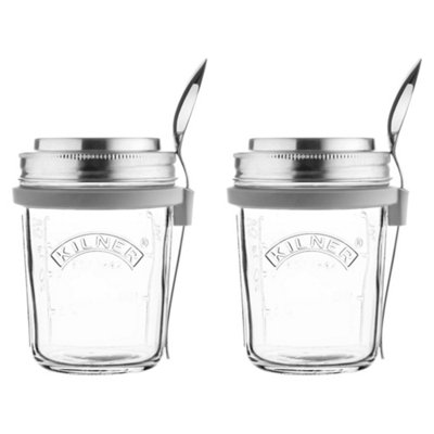 Kilner Set of 2 Breakfast Jar 350ml with Stainless Steel Spoon