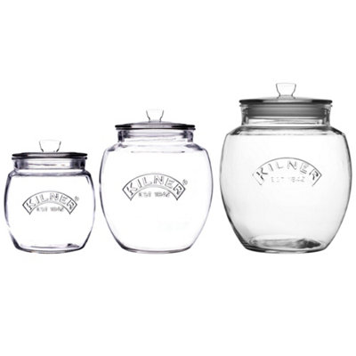Kilner Set of 3 Universal Push-Top Lid Glass Jar - Clear