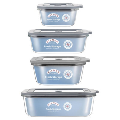 Kilner Set of 4 Fresh Storage Square & Rectangle Jars - Clear