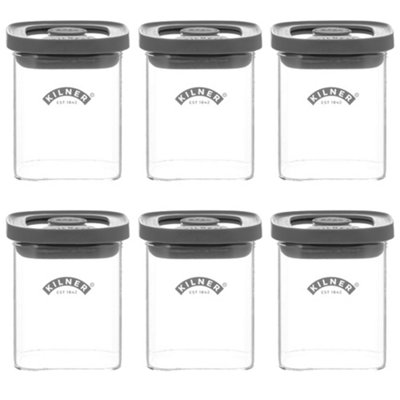 Kilner Set of 6 Fresh Storage Square Spice Jar 160ml - Clear