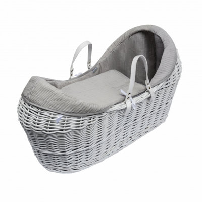 Kinder Valley Grey Waffle White Wicker Pod Moses Basket | DIY at B&Q