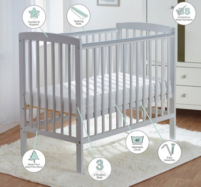 Kinder Valley Sydney Compact Cot Grey with Kinder Flow Mattress