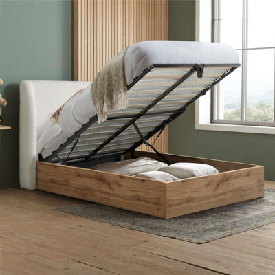 King Size Ottoman Bed Frame White Wooden Boucle Birlea Halfden 5ft 150cm