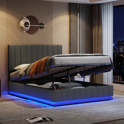 King Size Ottoman Bed Frame with RGB LED Lighting, Hydraulic Storage ...