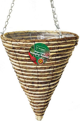 Kingfisher 30cm Rope Cone Garden Plant Lined Basket 40cm Hanging Chain