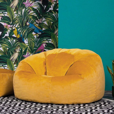 Kingston Classic Velvet Bean Bag Chair Ochre Yellow Bean Bags