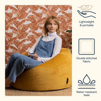 Kingston Classic Velvet Bean Bag Chair Ochre Yellow Bean Bags