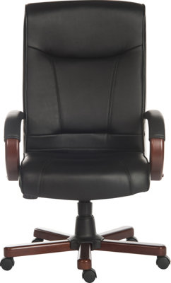 Kingston Executive Chair in Black Bonded Leather, with Dark Wood Finish ...