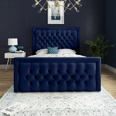 Kingston Upholstered Soft Touch Blue Plush Velvet King Size Bed Frame 5FT