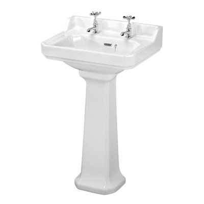 Kinston Traditional 2 Tap Hole Ceramic Basin & Full Pedestal - 560mm ...
