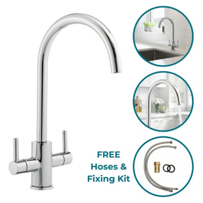 KISO Kitchen Mixer Tap Chrome Finish - Dual Handle Swivel Spout Mixer ...