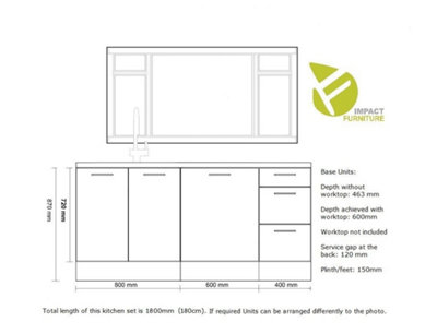 Kitchen Base Units Set Cabinets Sink Cupboards 1.8m Kitchenette Modern ...