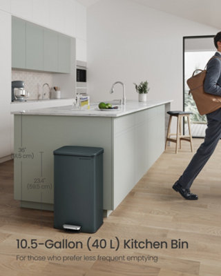 Kitchen Bin, 10.5 Gallon (40 L) Rubbish Bin, Large Step Bin with Lid ...