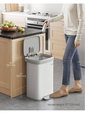 Kitchen Bin, 13 Gallon (50 L) Rubbish Bin, Metal Waste Pedal Bin With ...