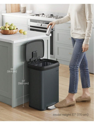 Kitchen Bin, 13 Gallon (50 L) Rubbish Bin, Metal Waste Pedal Bin With ...