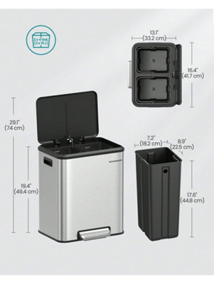 Kitchen Bin, 2 X 4 Gal. (2 X 15 L) Double Bin For Recycling And Waste ...
