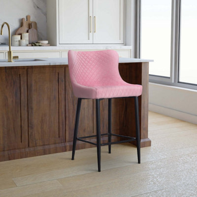 Kitchen Breakfast Bar Stool in Blush Pink - Set of 2