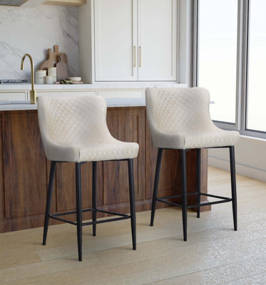 Kitchen Breakfast Bar Stool in Faux Leather Suede Cream - Set of 2