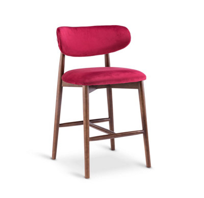 Kitchen Breakfast Bar Stool Velvet Scarlet Red
