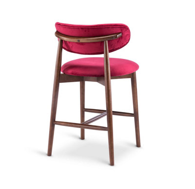 Kitchen Breakfast Bar Stool Velvet Scarlet Red