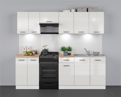 Kitchen Cabinet 7 Unit Set Wall Base Complete DIY 230cm White Chalk ...