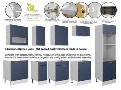 Kitchen Cabinet Set 300cm Navy Blue Base Wall Microwave Oven Housing 9 ...